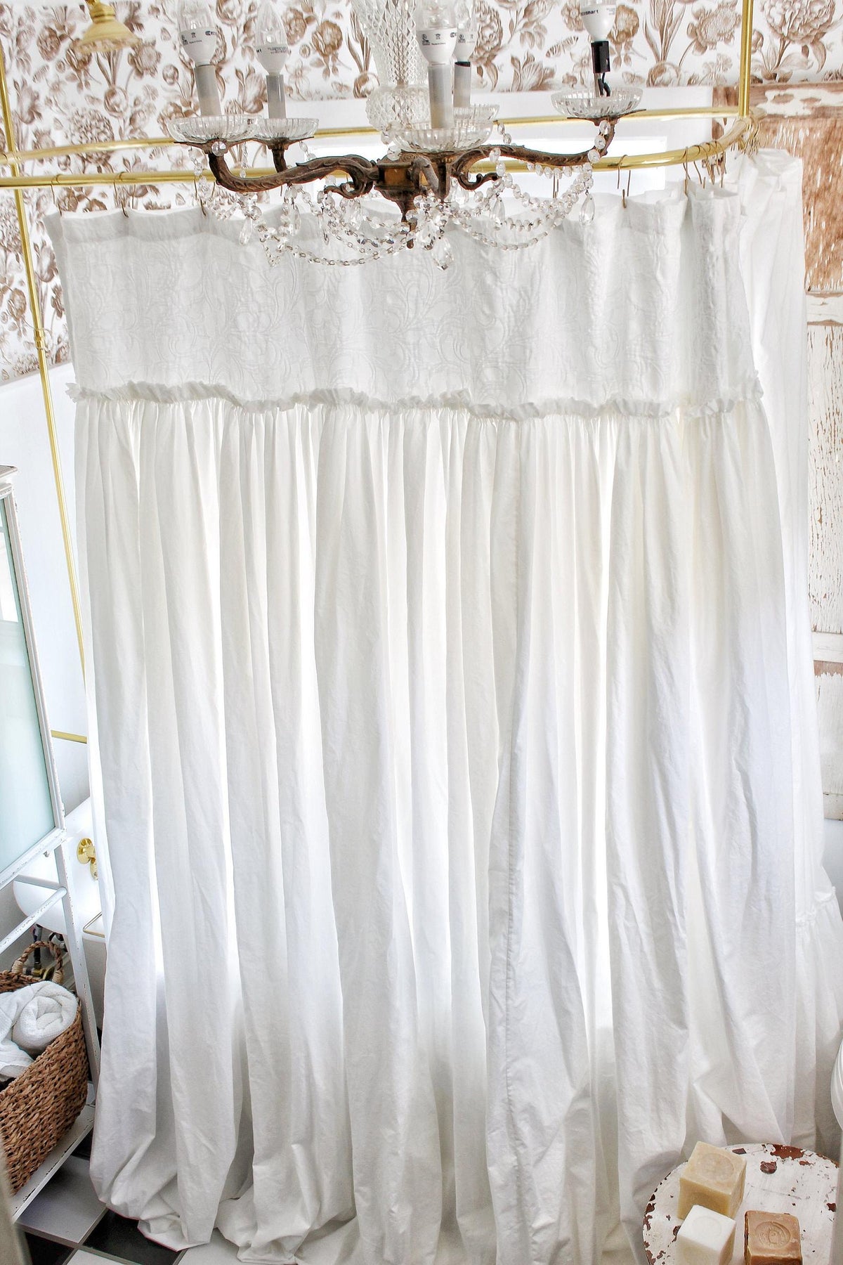 Extra Long White Farmhouse Shower Curtain | Simply French Market